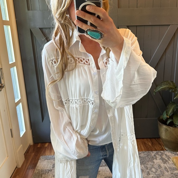 Figleaffashion | Tops | New Boho White Cotton Button Up Tunic Top ...